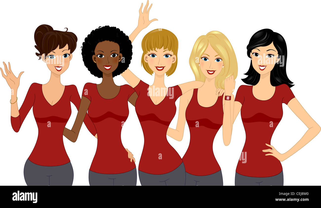 Illustration of Women Wearing Red Tops Stock Photo - Alamy