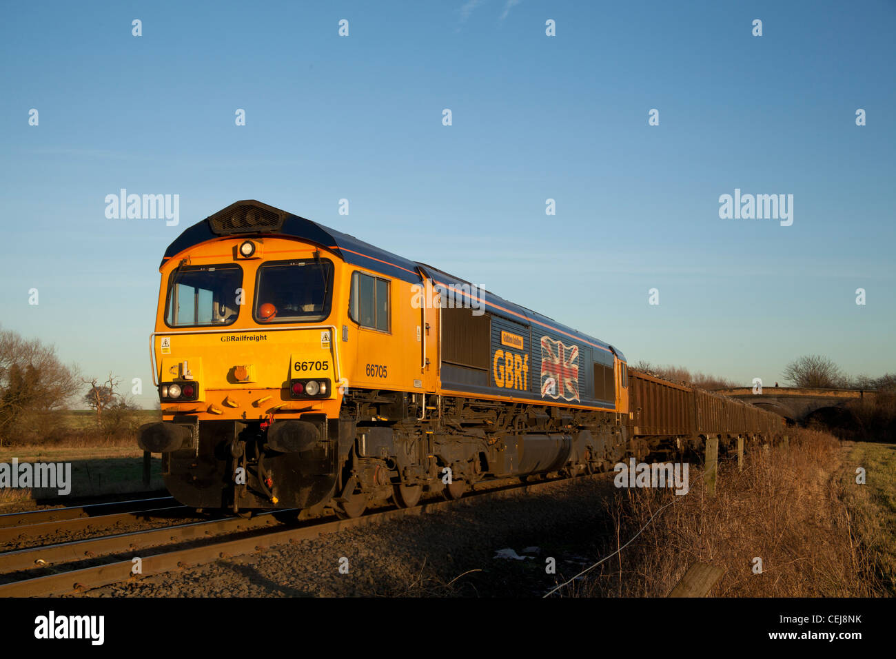GB Rail Freight Union Jack adorned 66705 awaits a path from Stenson ...