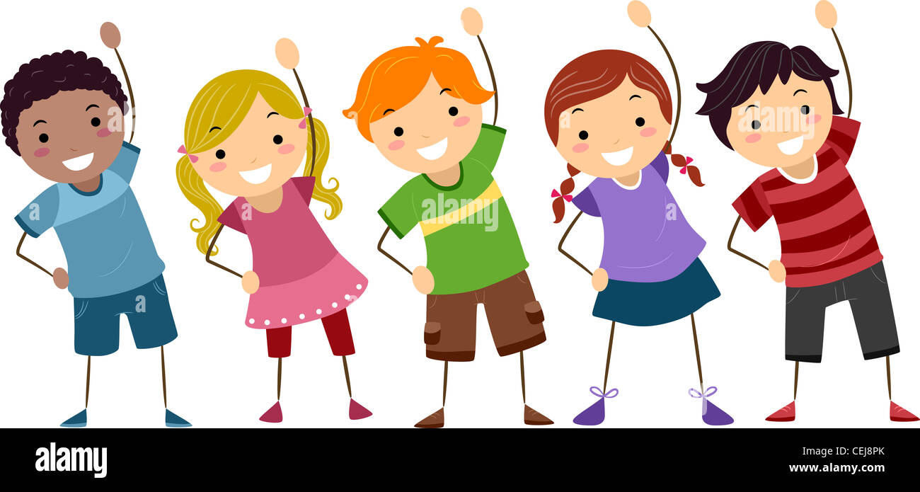 Illustration of Kids Exercising Stock Photo - Alamy