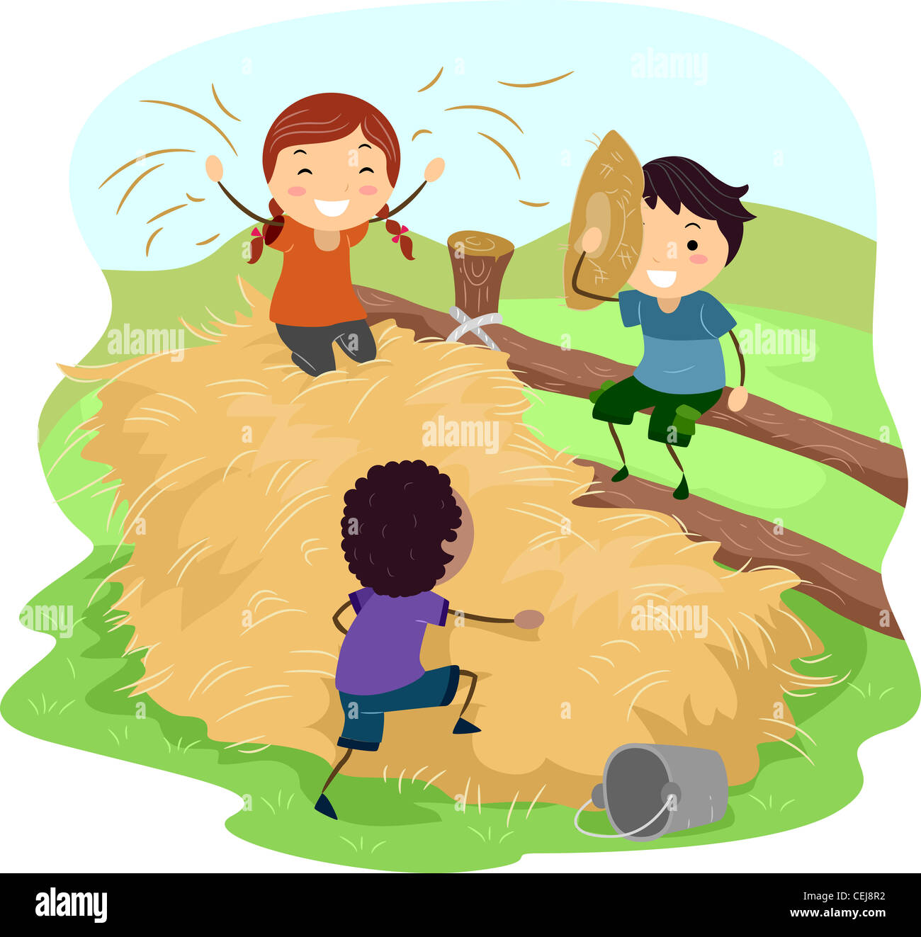 Illustration of Kids Playing in a Farm Stock Photo - Alamy