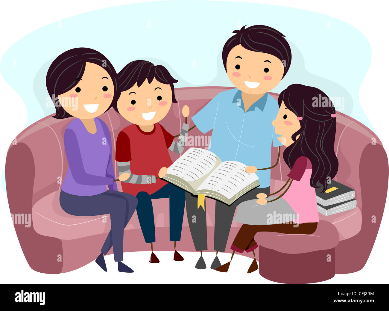 Illustration of a Family Studying the Bible Together Stock Photo - Alamy