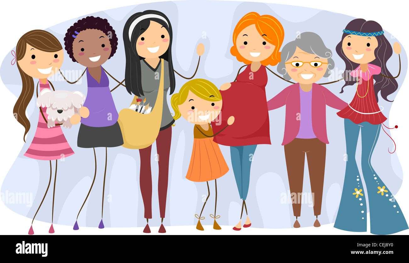 Illustration of Women from Different Generations Stock Photo - Alamy