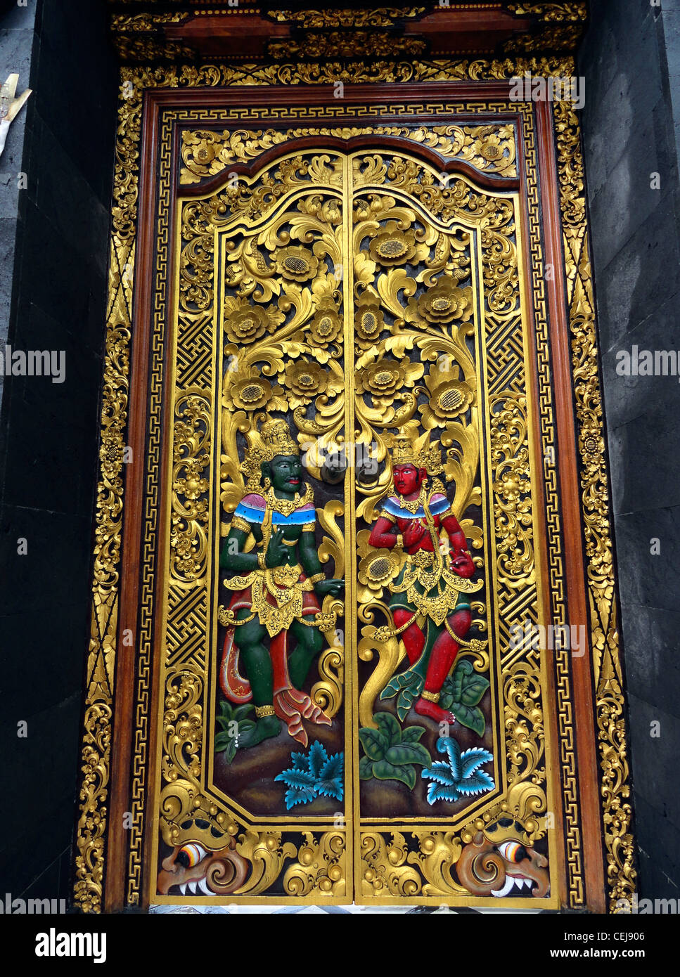 Ornate gilded decorative Hindu temple door, Dempasar, Bali, Indonesia ...