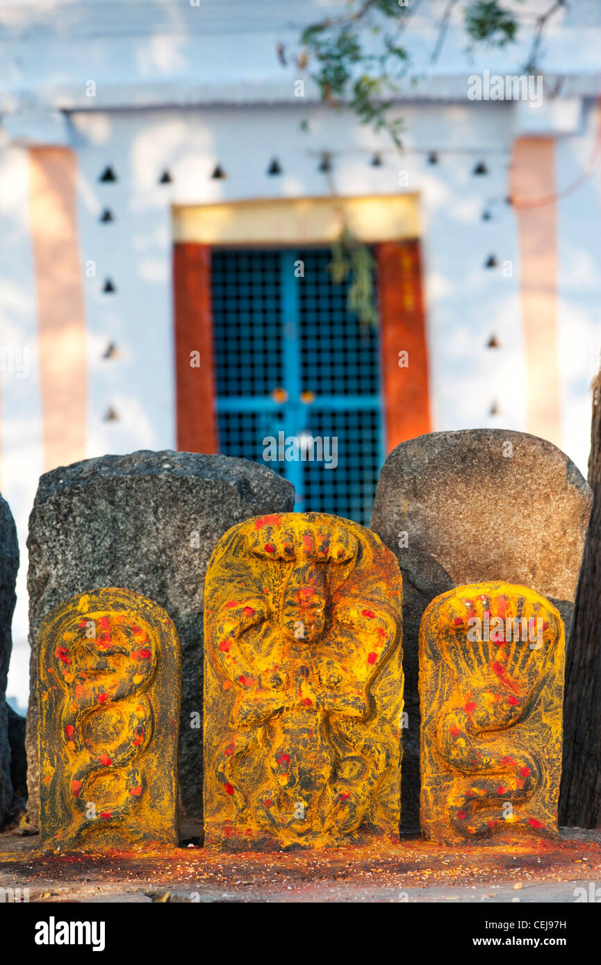 Hindu altar stones at a temple depicting Indian vishnu deity in the ...