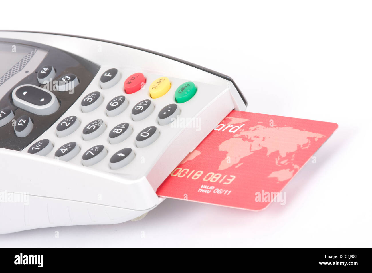 bank terminal and credit card isolated on white Stock Photo - Alamy