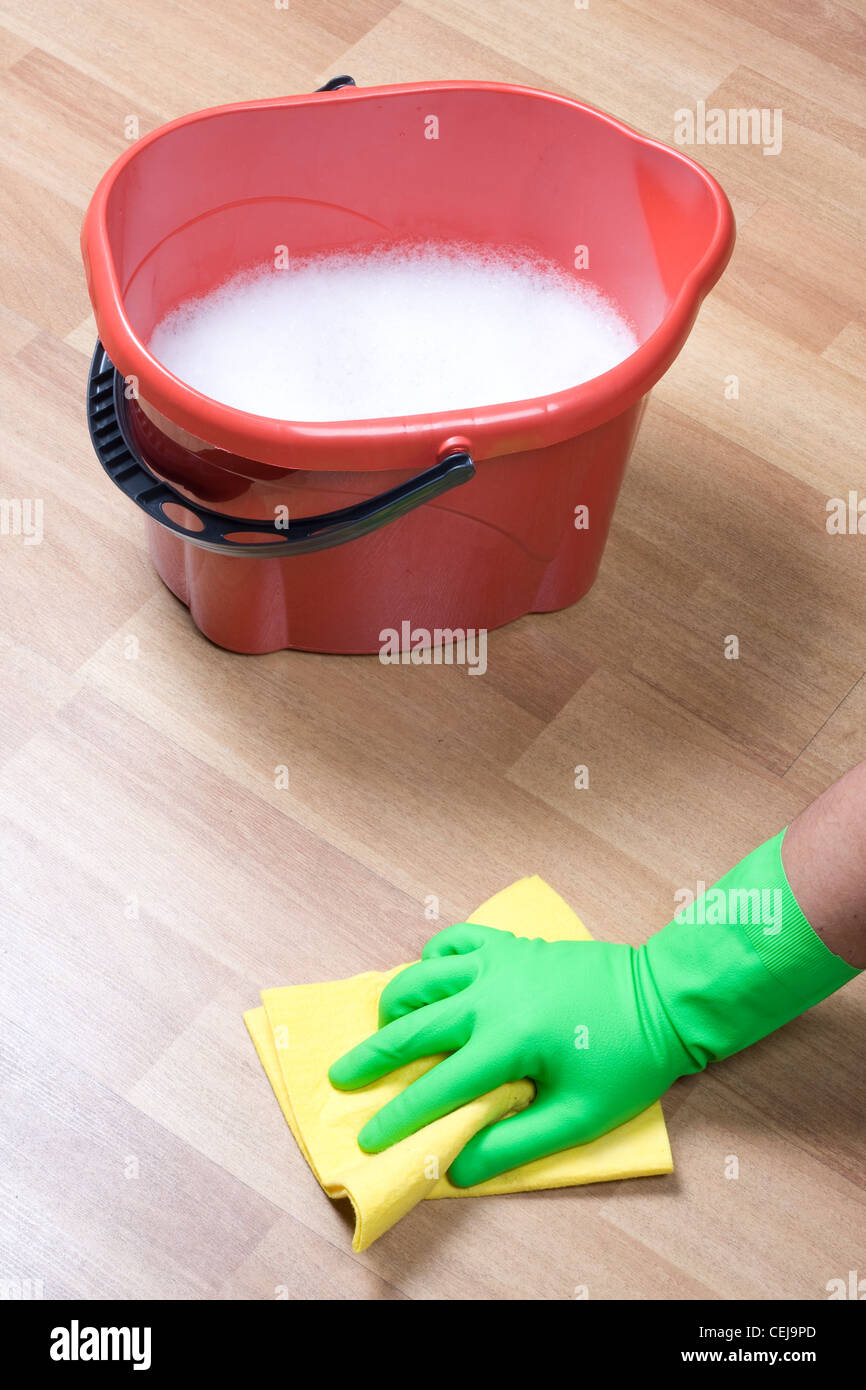 cleaning equipment and wooden parquet Stock Photo - Alamy