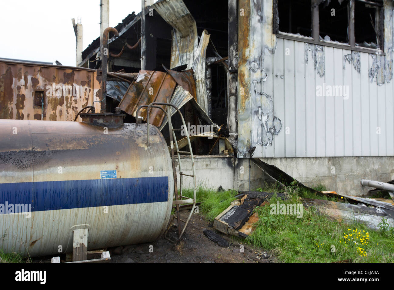 burned factory remains in Nesseby northern Norway Stock Photo - Alamy