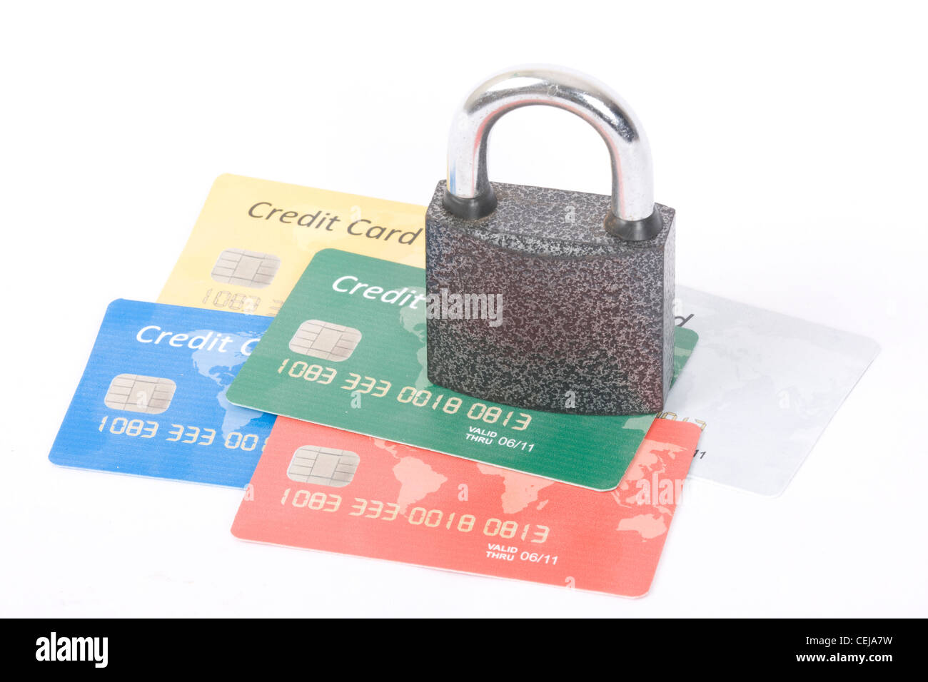Credit cards and lock, business security background Stock Photo - Alamy