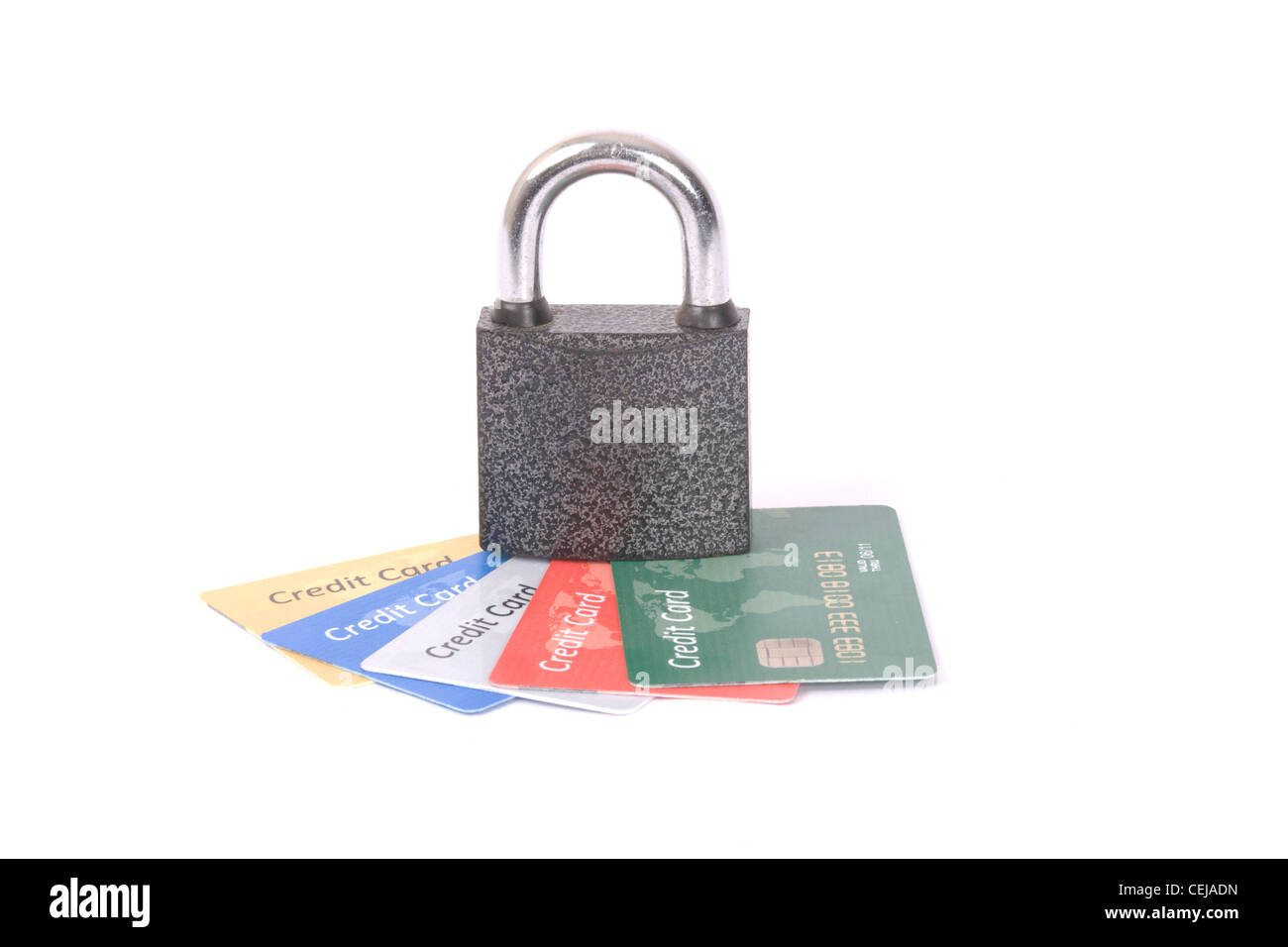 Credit cards and lock, business security background Stock Photo - Alamy