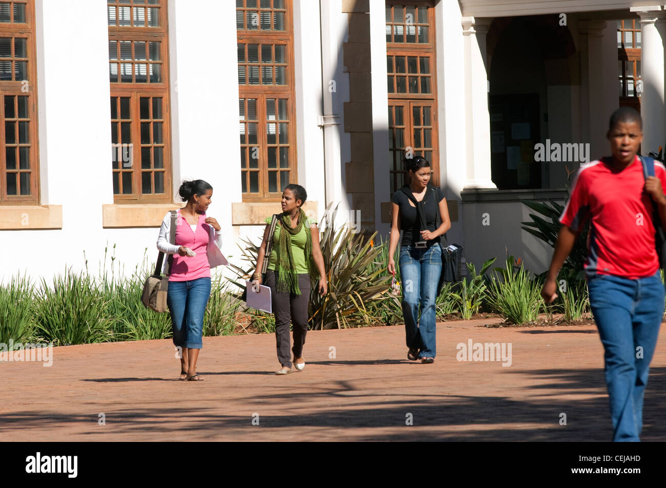 Students walking on campus at the University of the Free State,Bloemfontein,Free State Province ...