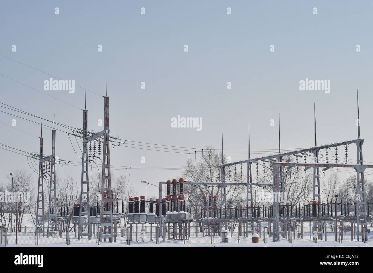 Electric power station with high voltage generators and pylons Stock ...