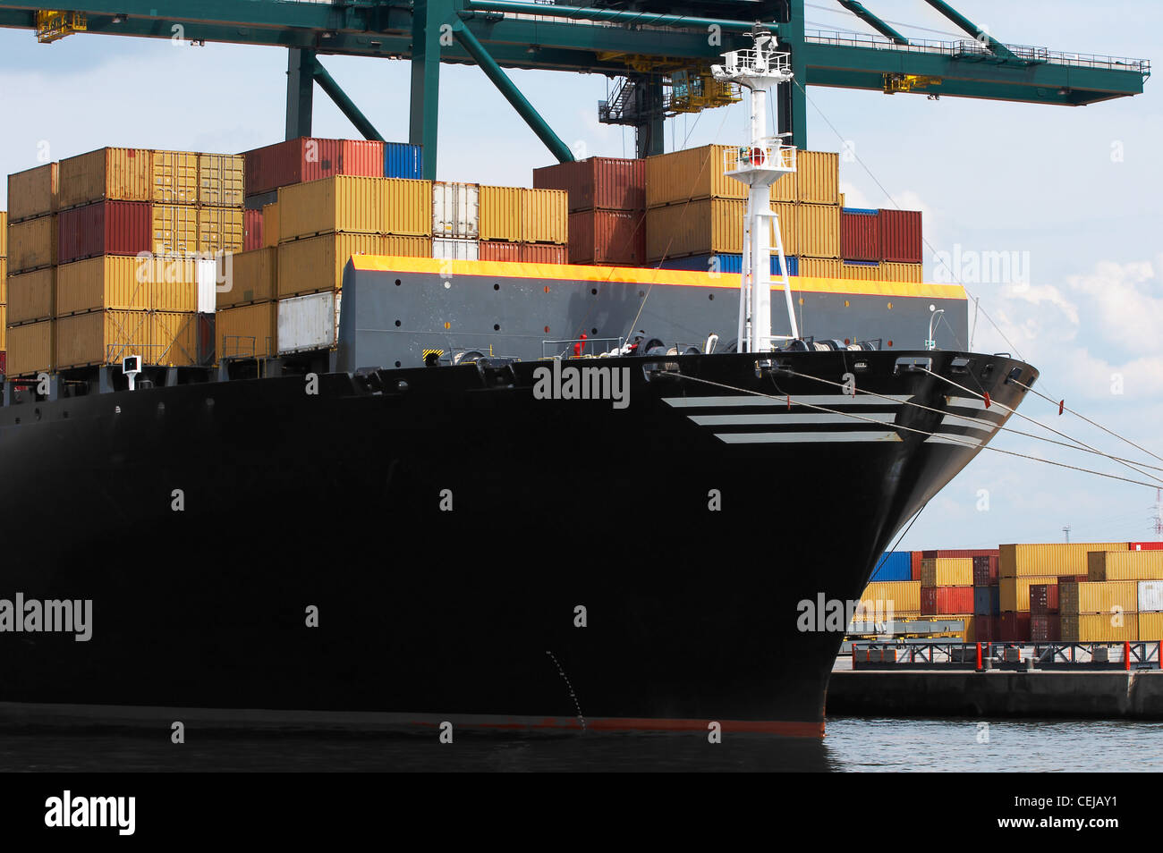 Closeup of a huge container ship in the port of Antwerp Stock Photo - Alamy