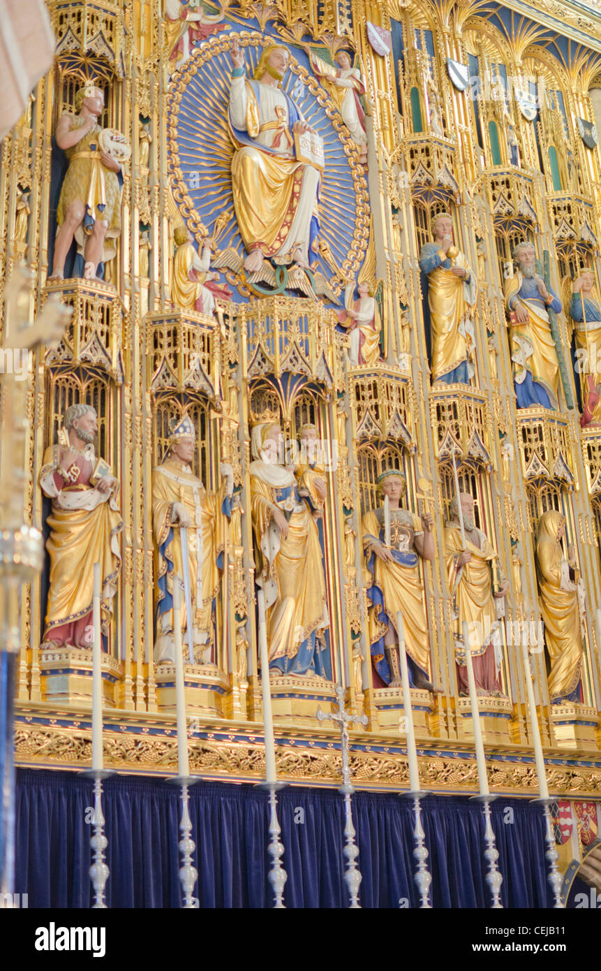 The gilded reredos behind the high altar, Wymondham Abbey, Norfolk ...