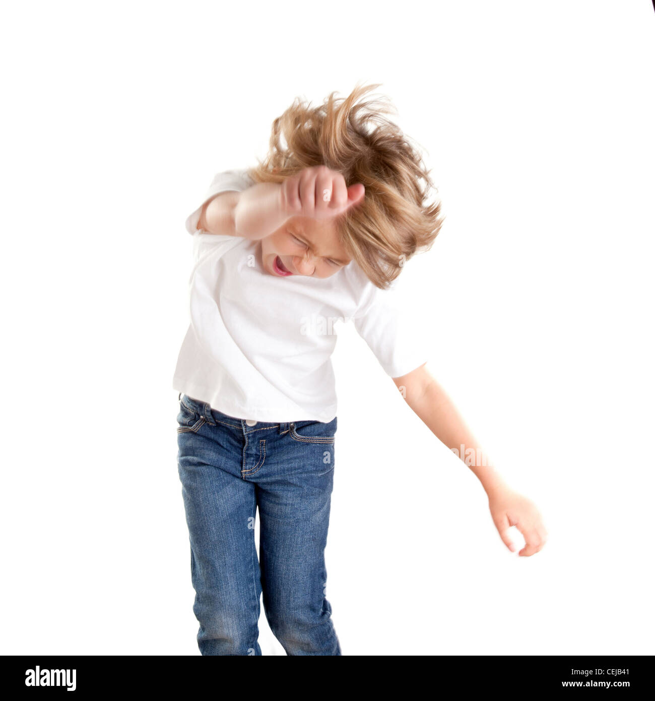 children kid screaming with happy expression hand up isolated on white ...
