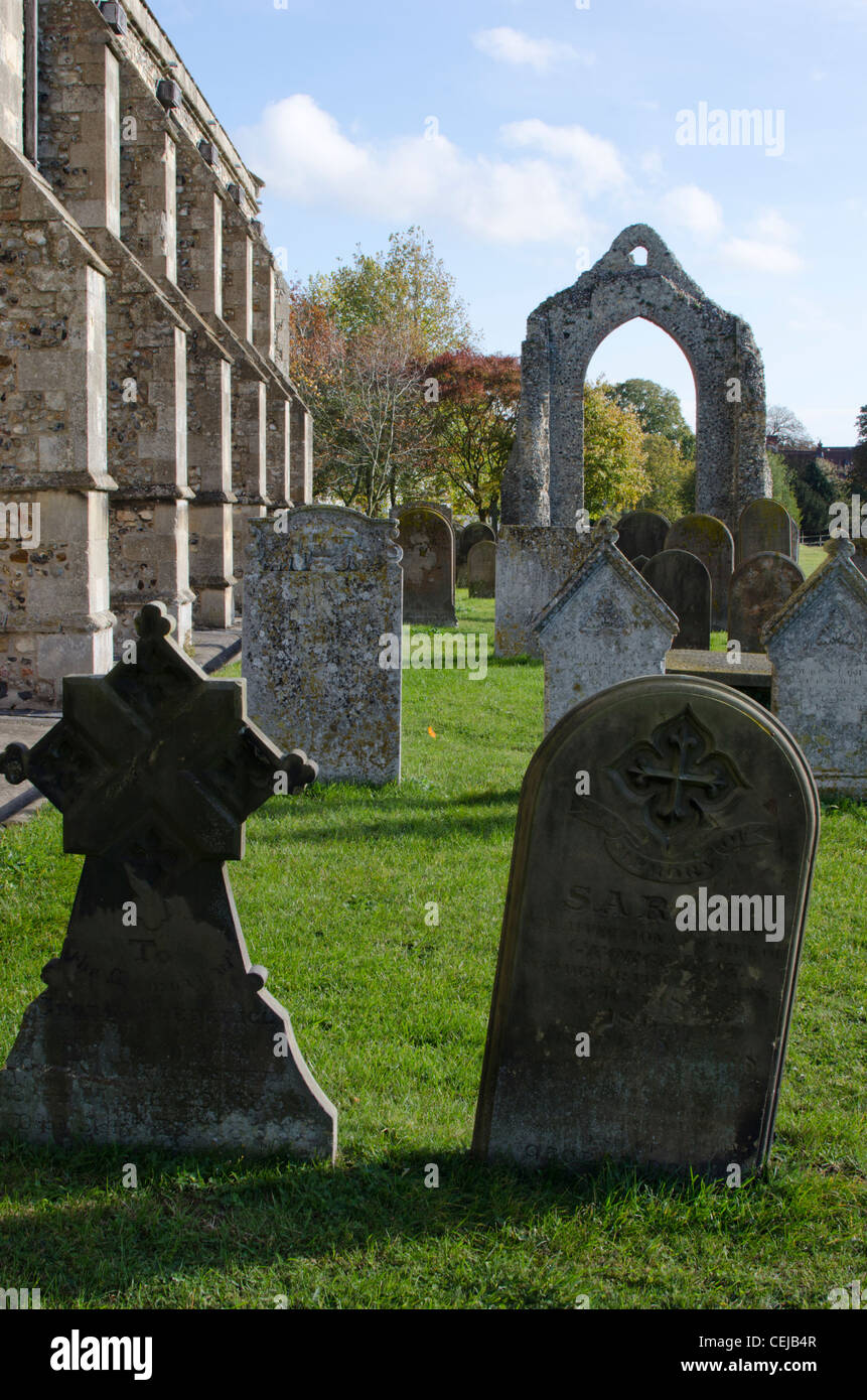 The graveyard at Wymondham Abbey, Norfolk, East Anglia, England, UK ...