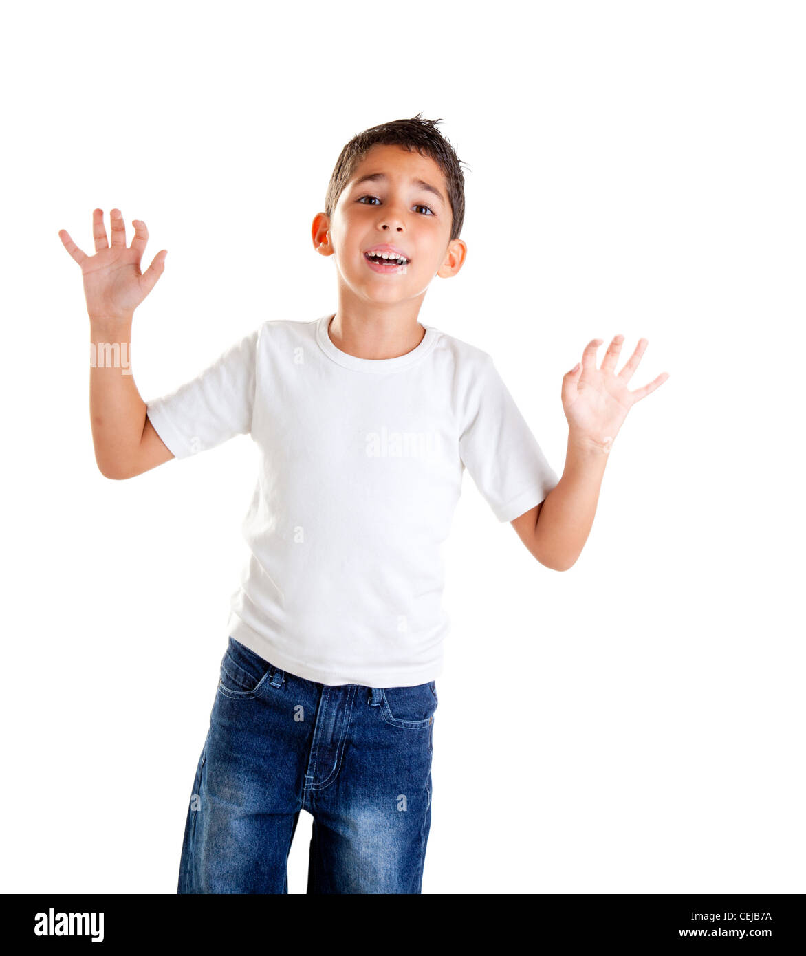 children with funny expression gesture open hand fingers isolated on ...