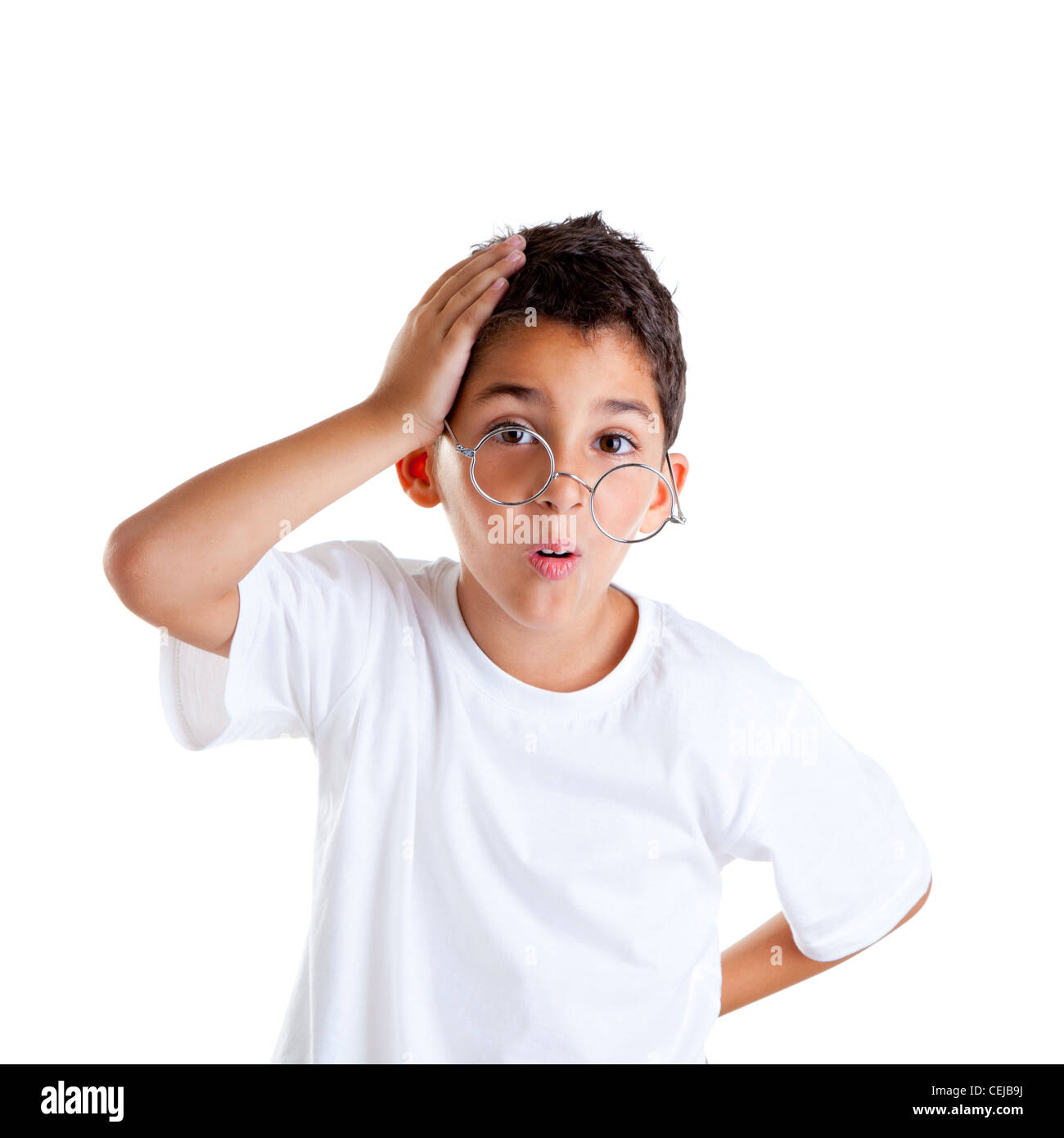 children nerd kid boy with glasses and silly expression isolated on ...