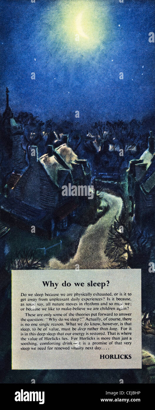 Original advert in 1940s period magazine advertising HORLICKS night ...