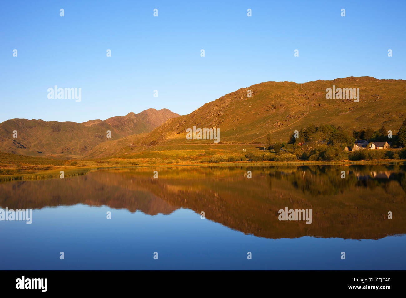 Wales, Gwynedd, Snowdonia National Park, View of Mount Snowdon at Capel ...