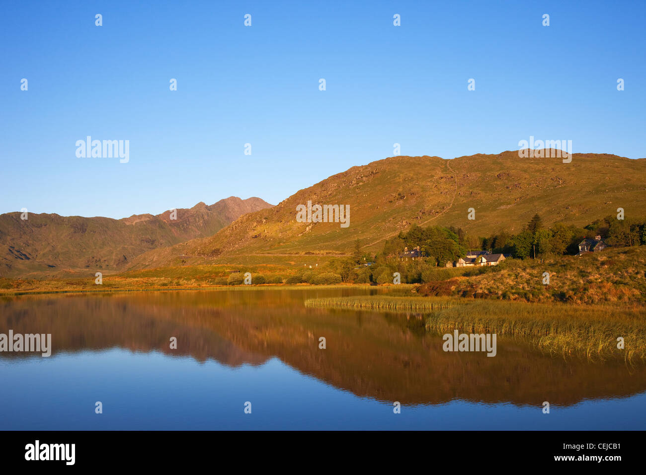 Wales, Gwynedd, Snowdonia National Park, View of Mount Snowdon at Capel ...