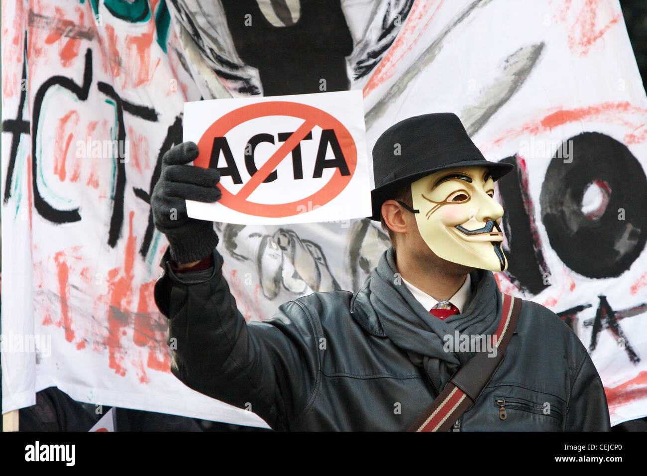 Protest against controversial copyright agreement ACTA or Anti ...