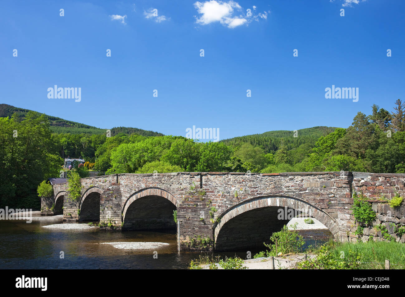 Wales, Gwynedd, Snowdonia National Park, River and Stone Arched Bridge ...