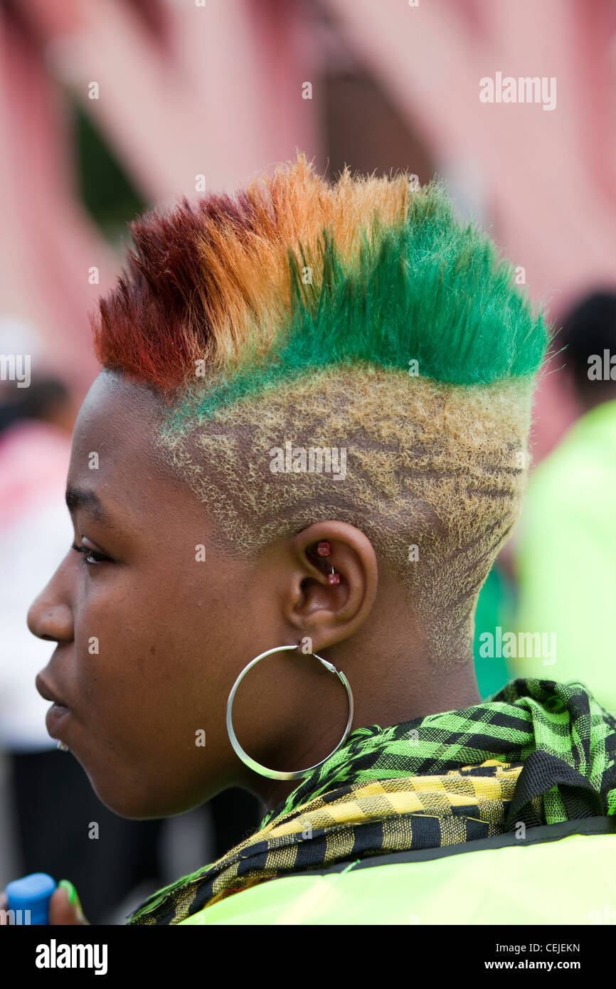 England, London, Notting Hill Carnival, Colourful Hairstyle Stock Photo ...