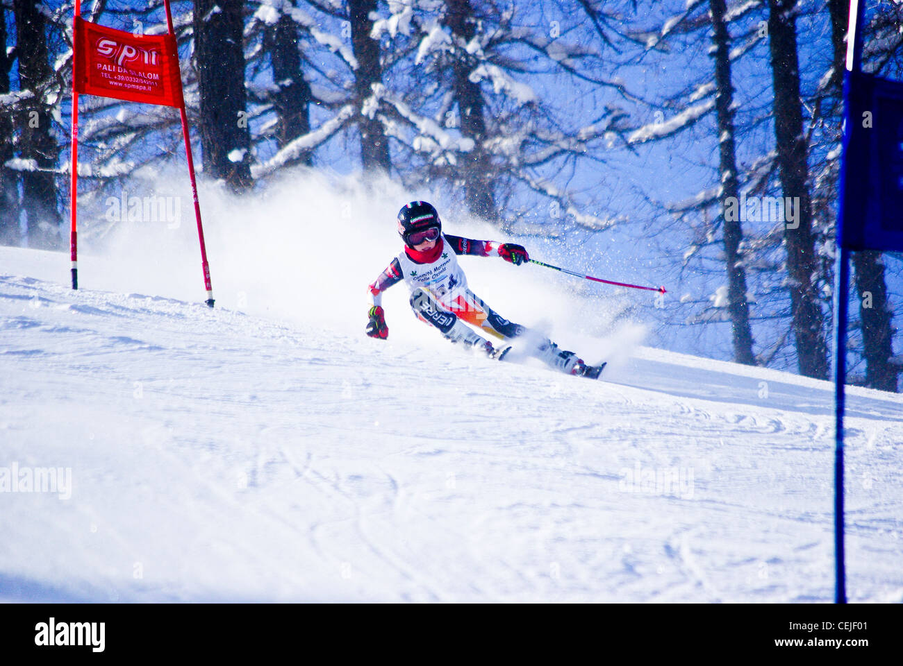 ski racer's in the competition on the alp's station in italy Stock ...