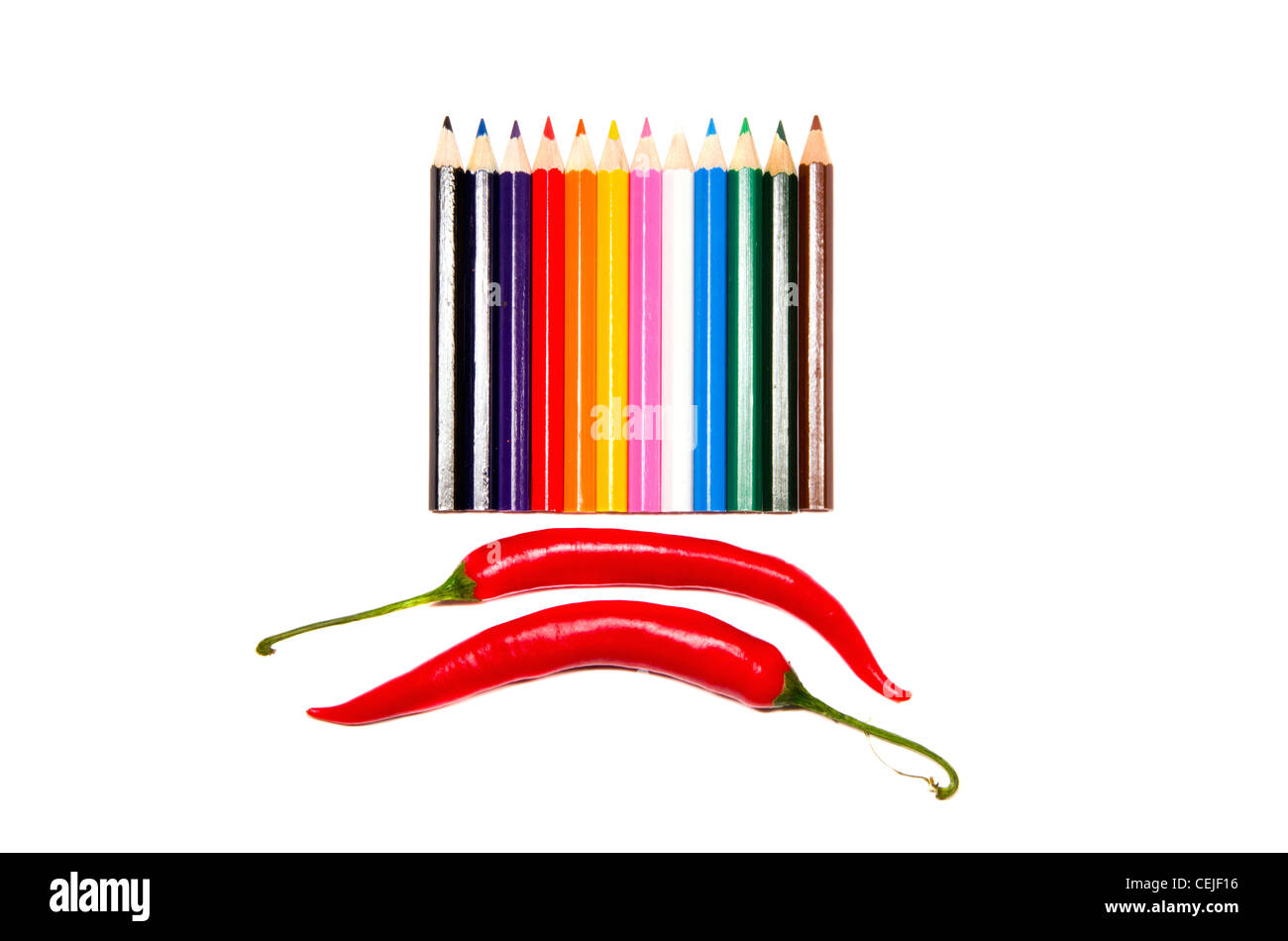 isolated on white colorful pencils palette and two peppers Stock Photo ...