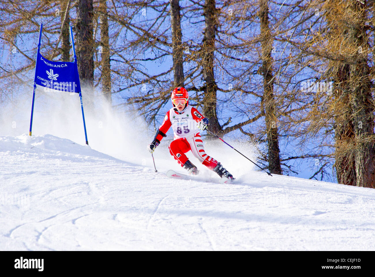 ski racer's in the competition on the alp's station in italy Stock ...