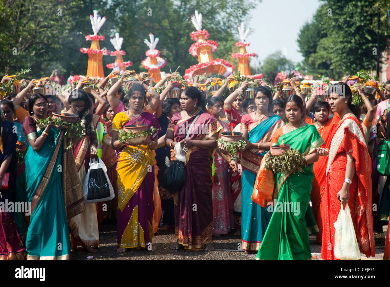 England London Ealing Shri Kanaga Thurkkai Amman Temple Chariot Festival Participants Stock