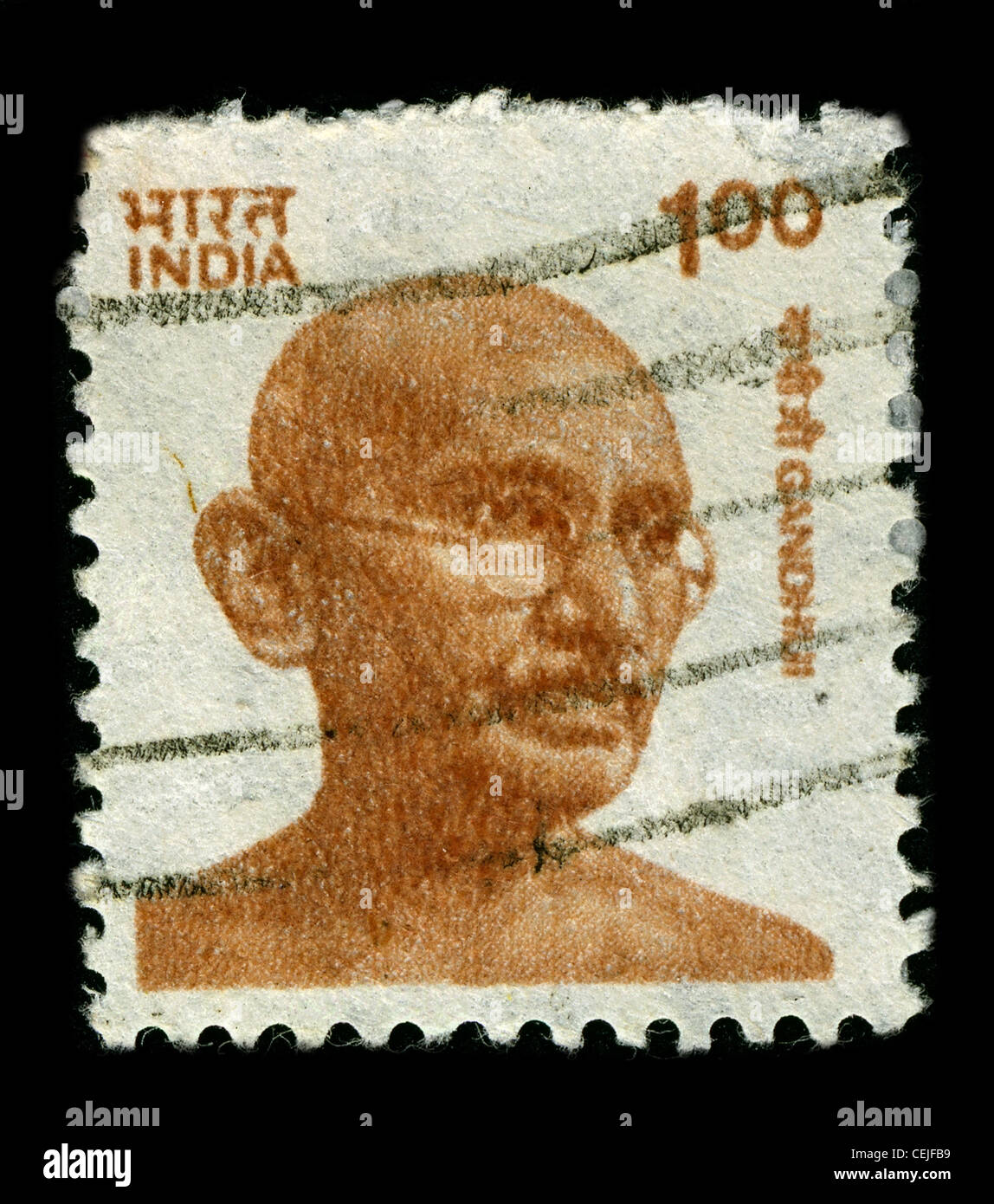 INDIA-CIRCA 1991:A stamp printed in INDIA shows image of Mohandas ...