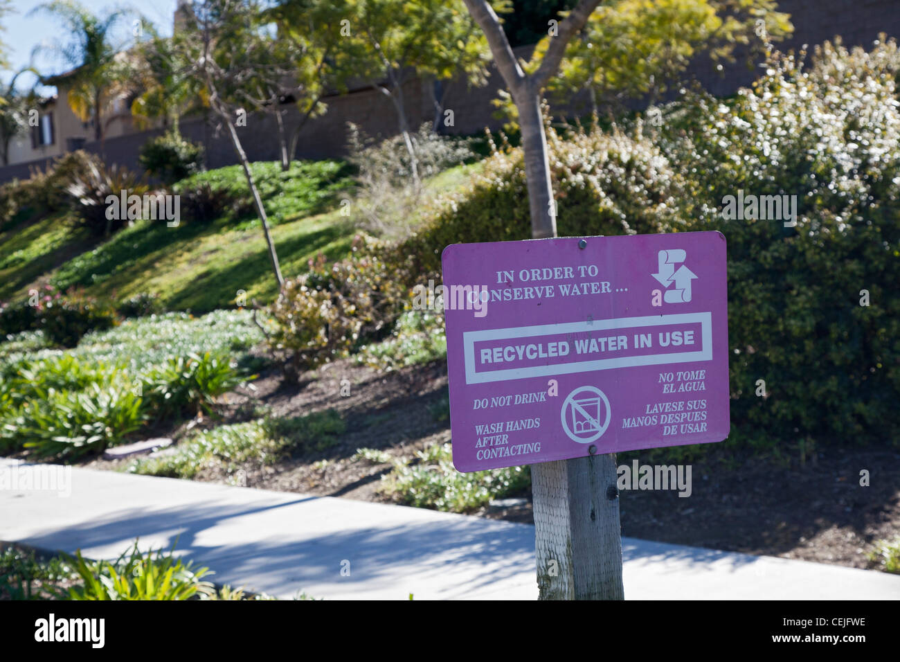 Sign Announces Use of Recycled Water for Irrigation Stock Photo - Alamy