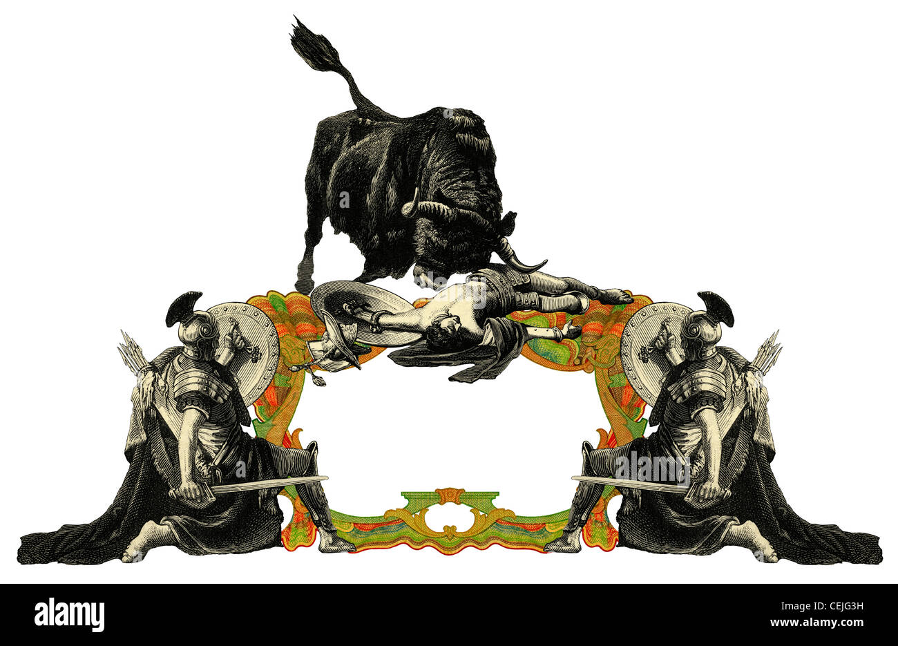 Luxurious Victorian frame with gladiator and bull Stock Photo - Alamy