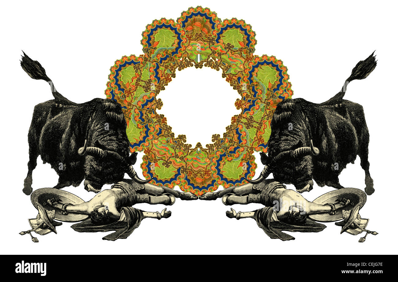 Luxurious Victorian frame with gladiator and bull Stock Photo - Alamy