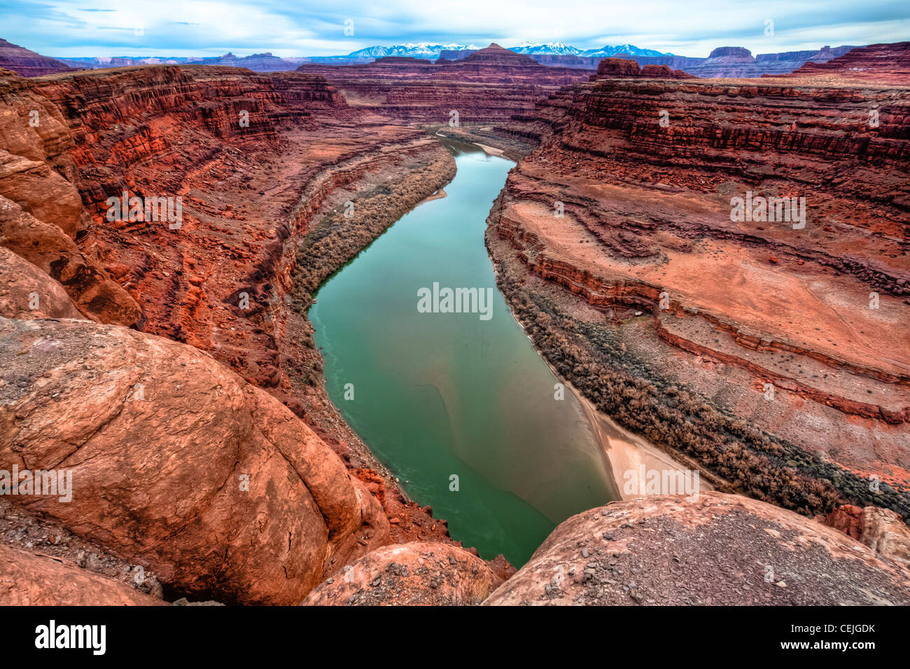 The Colorado River flowing south where it will meet the Green River in ...