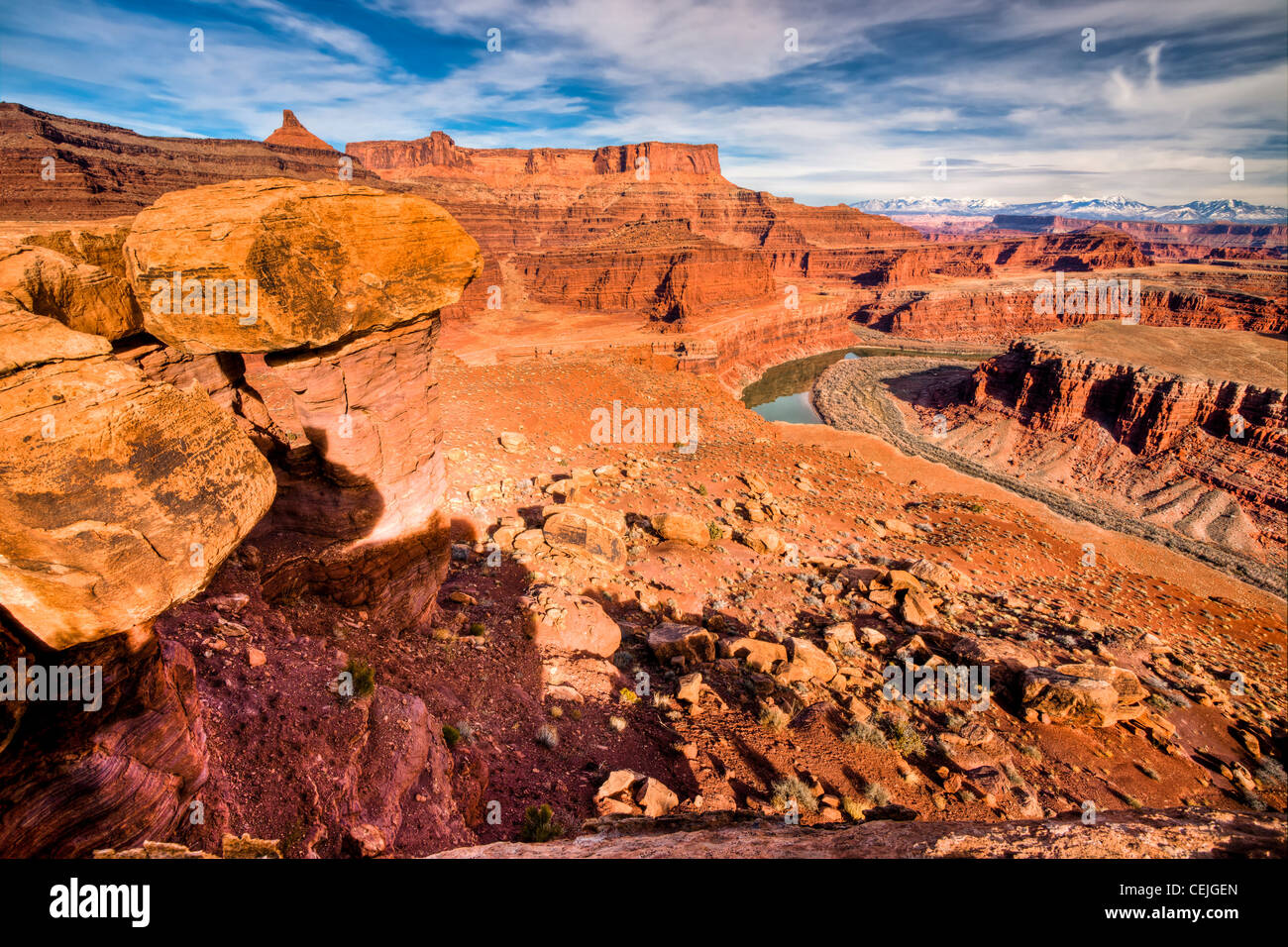 The Colorado River flowing south where it will meet the Green River in ...