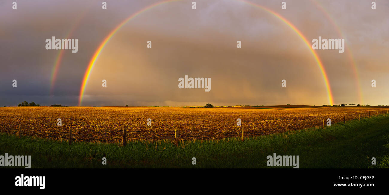 Double rainbow over farmland hi-res stock photography and images - Alamy