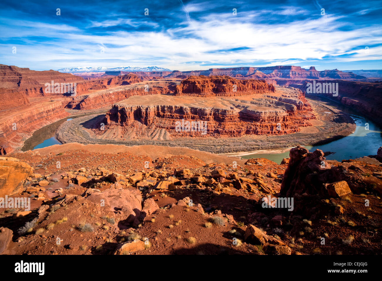 The Colorado River flowing south where it will meet the Green River in ...