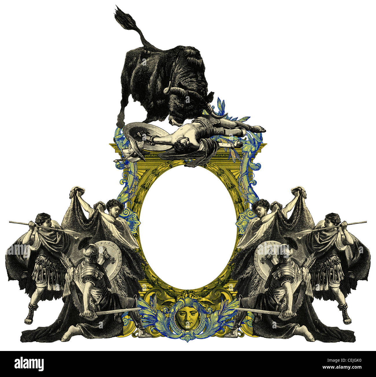 Luxurious Victorian frame with gladiator and bull Stock Photo - Alamy