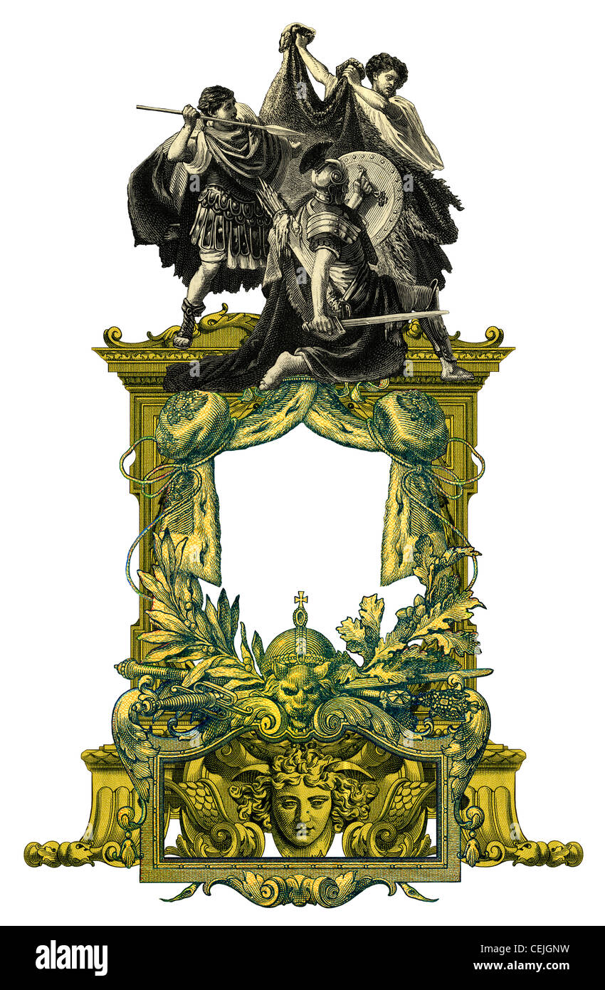 Luxurious Victorian frame with gladiator and bull Stock Photo - Alamy