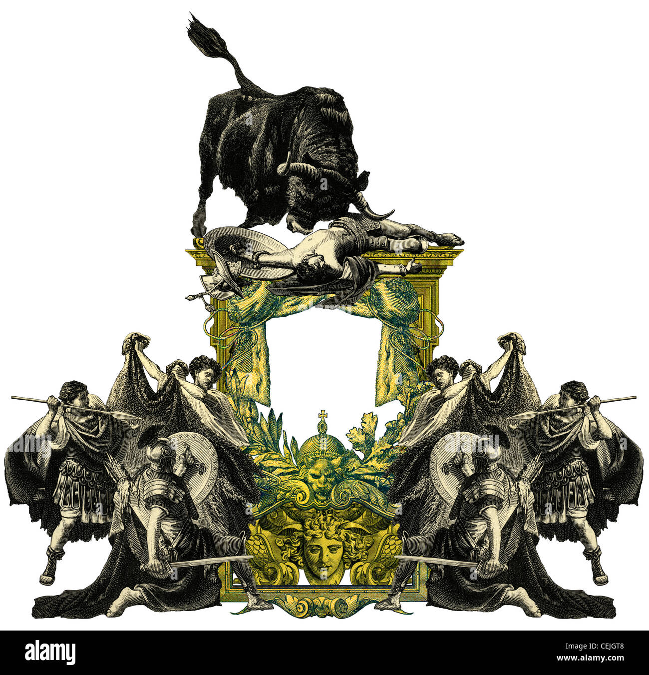 Luxurious Victorian frame with gladiator and bull Stock Photo - Alamy