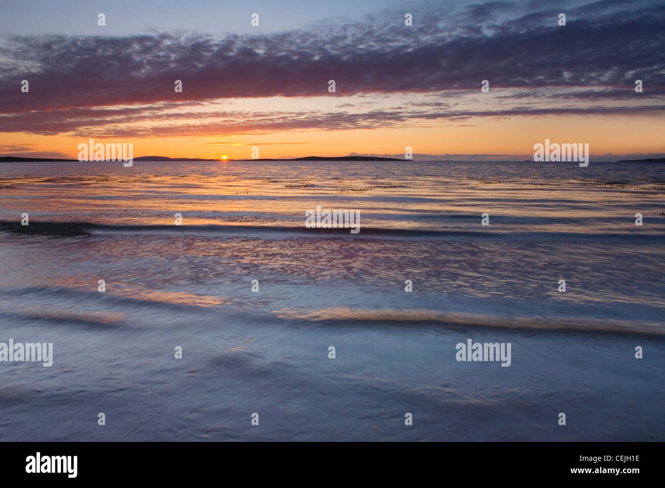 Sunset from the Sands of Mussetter on the island of Eday, Orkney ...