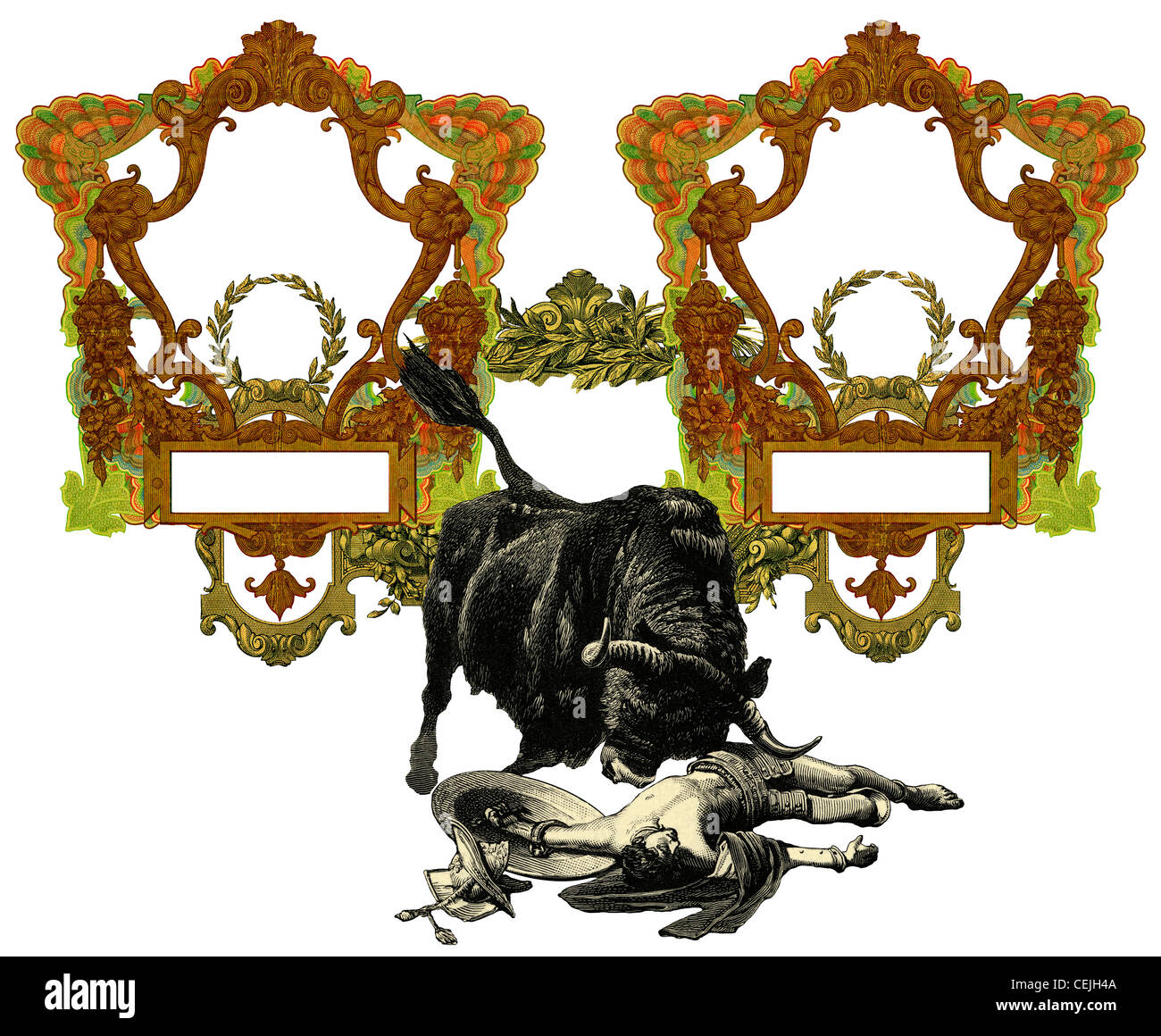 Luxurious Victorian frame with gladiator and bull Stock Photo - Alamy