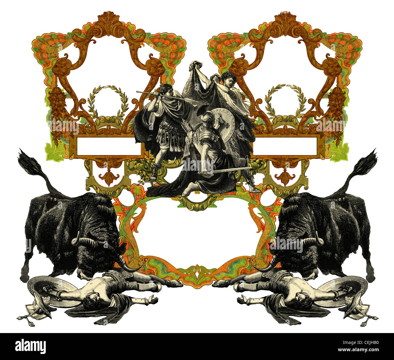 Luxurious Victorian frame with gladiator and bull Stock Photo - Alamy
