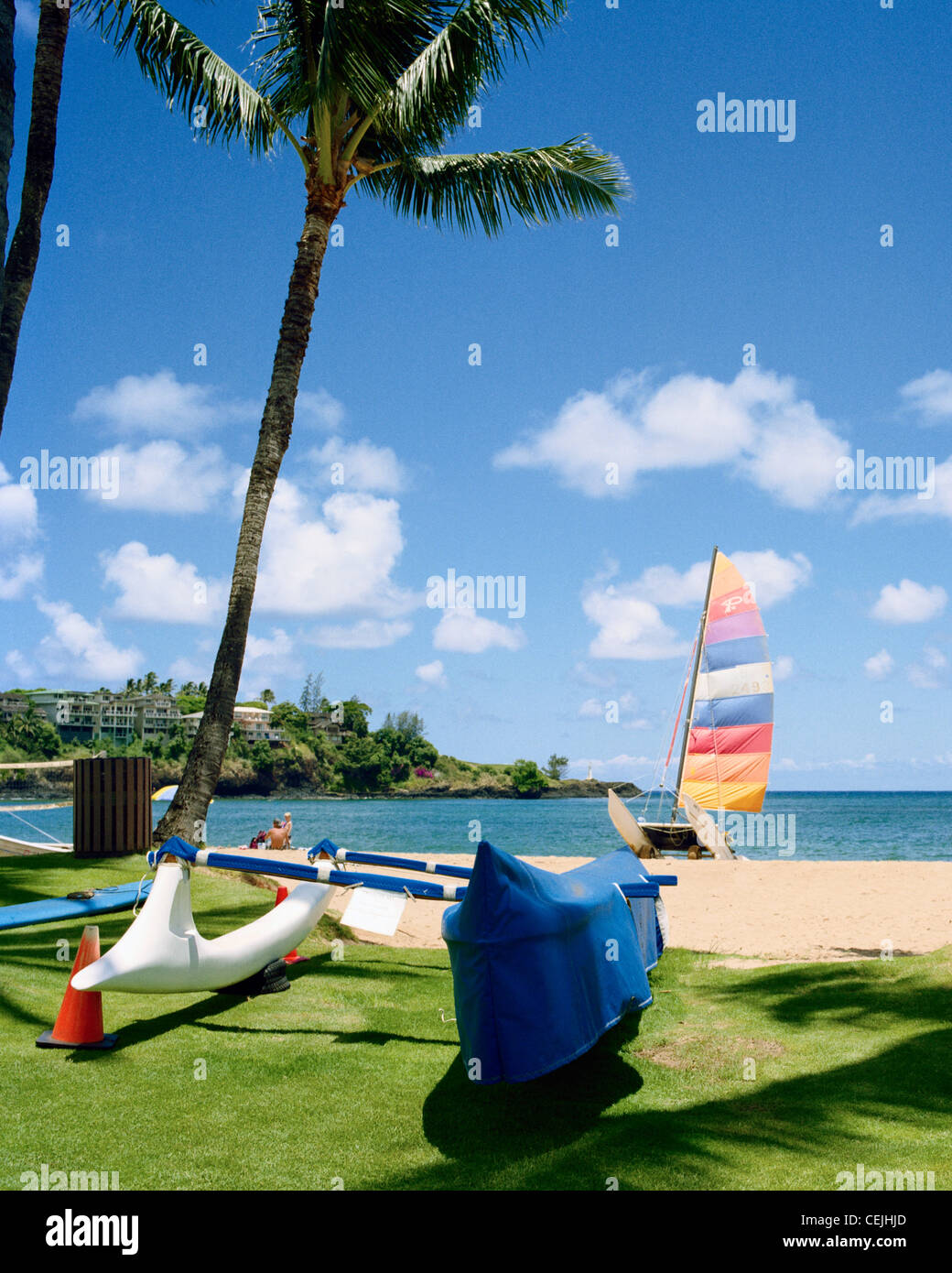 Catamaran and outrigger canoe on Kalapaki Beach Lihue Kaua'i Hawaii ...