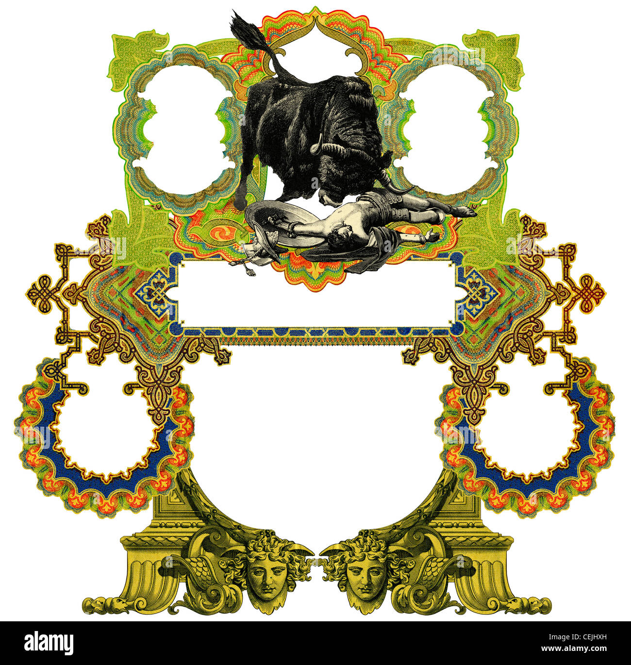 Luxurious Victorian frame with gladiator and bull Stock Photo - Alamy