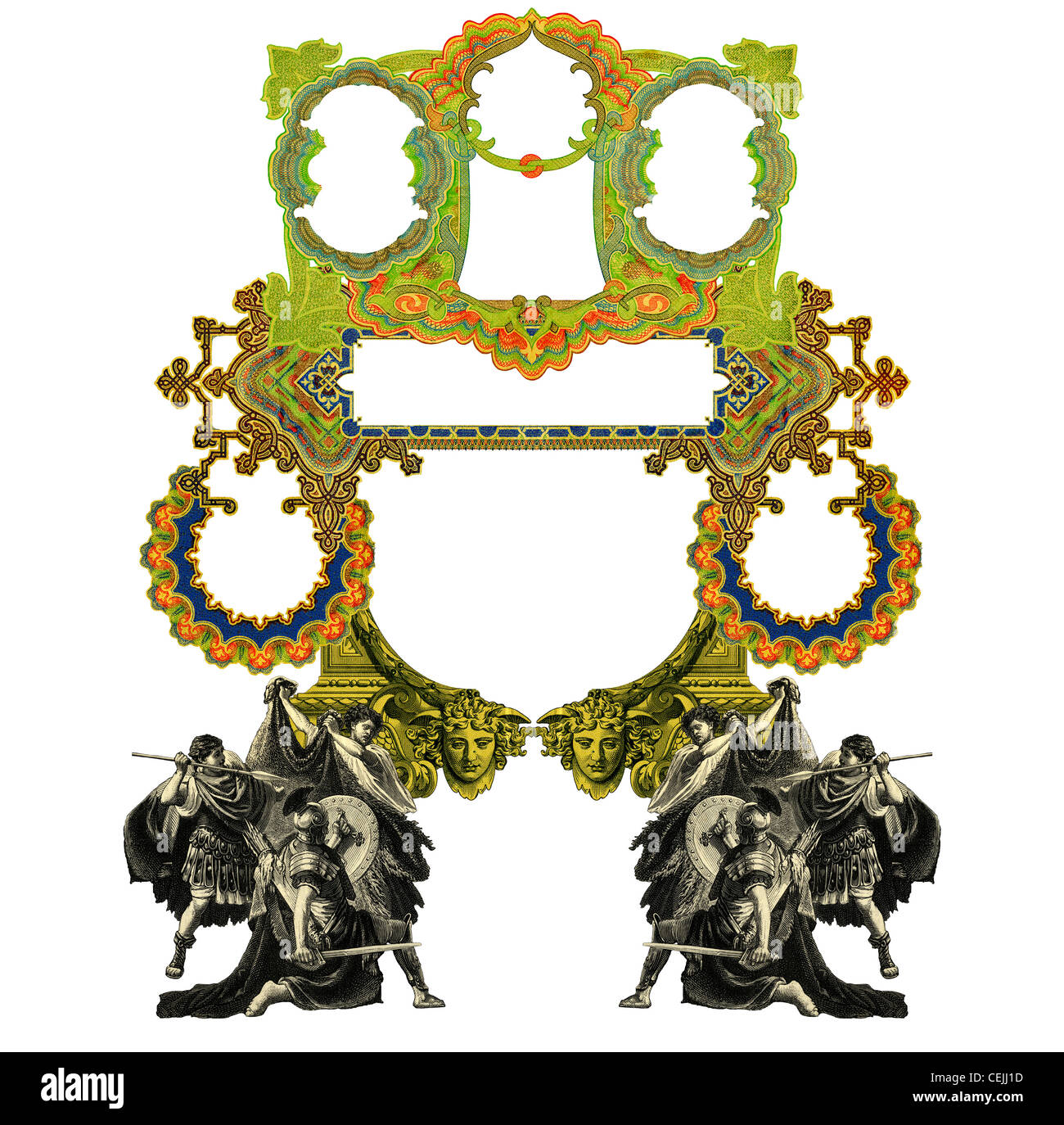 Luxurious Victorian frame with gladiator and bull Stock Photo - Alamy