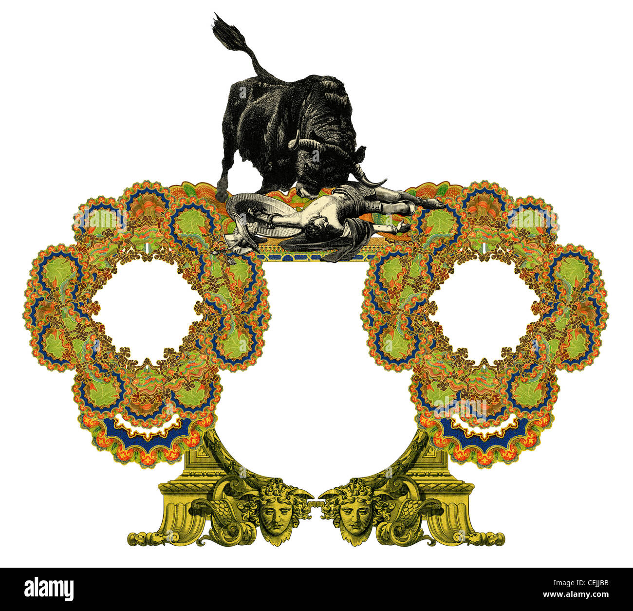 Luxurious Victorian frame with gladiator and bull Stock Photo - Alamy