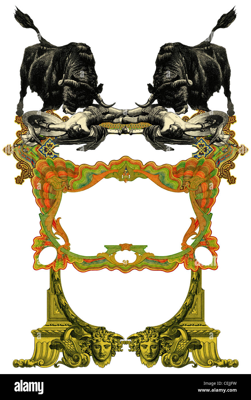 Luxurious Victorian frame with gladiator and bull Stock Photo - Alamy